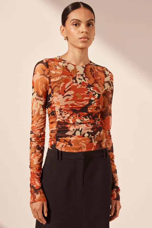 Long Sleeve Round Neck Ruched Top | Rubi - Harry & Gretel